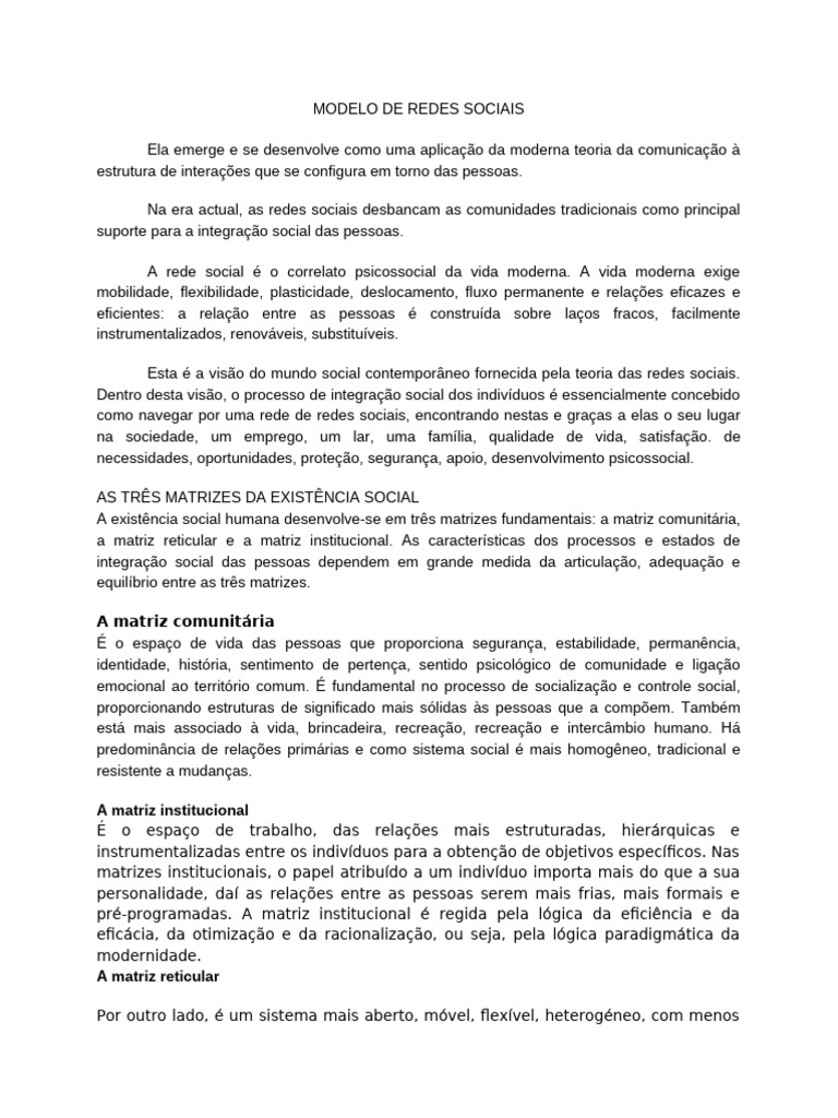 Modelo de Redes Sociais | PDF | Rede social | Comunicação