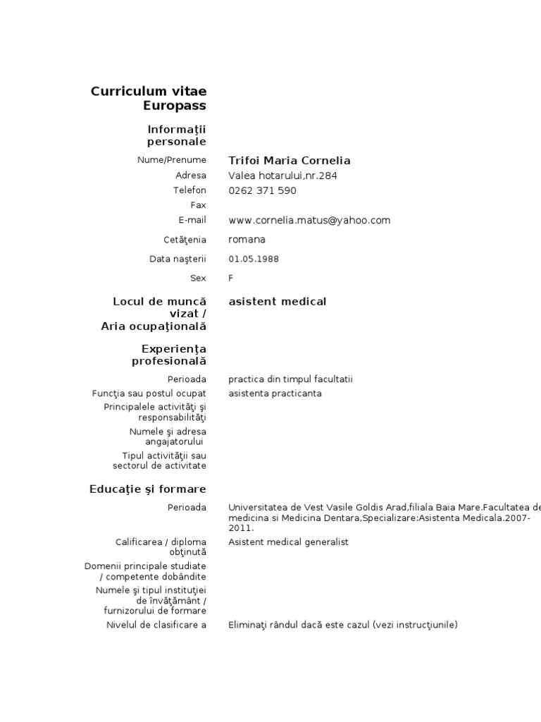 Model CV European Europass 1 | PDF