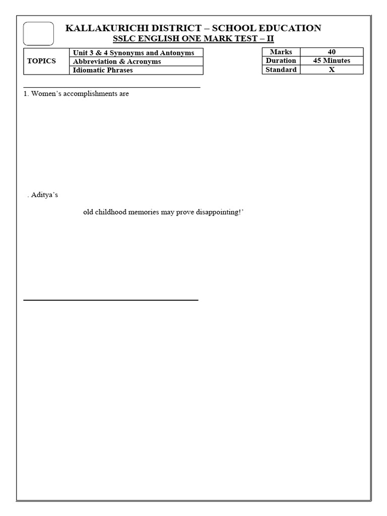 KKI-English - One Word Test - II | PDF