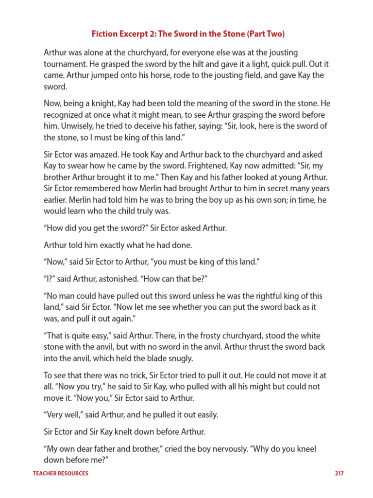 Teachers' Guide: Arthur's Destiny | PDF | Excalibur