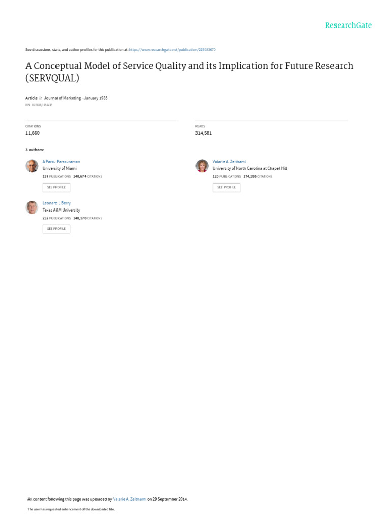 Zeithaml 85 Conceptual Model | PDF