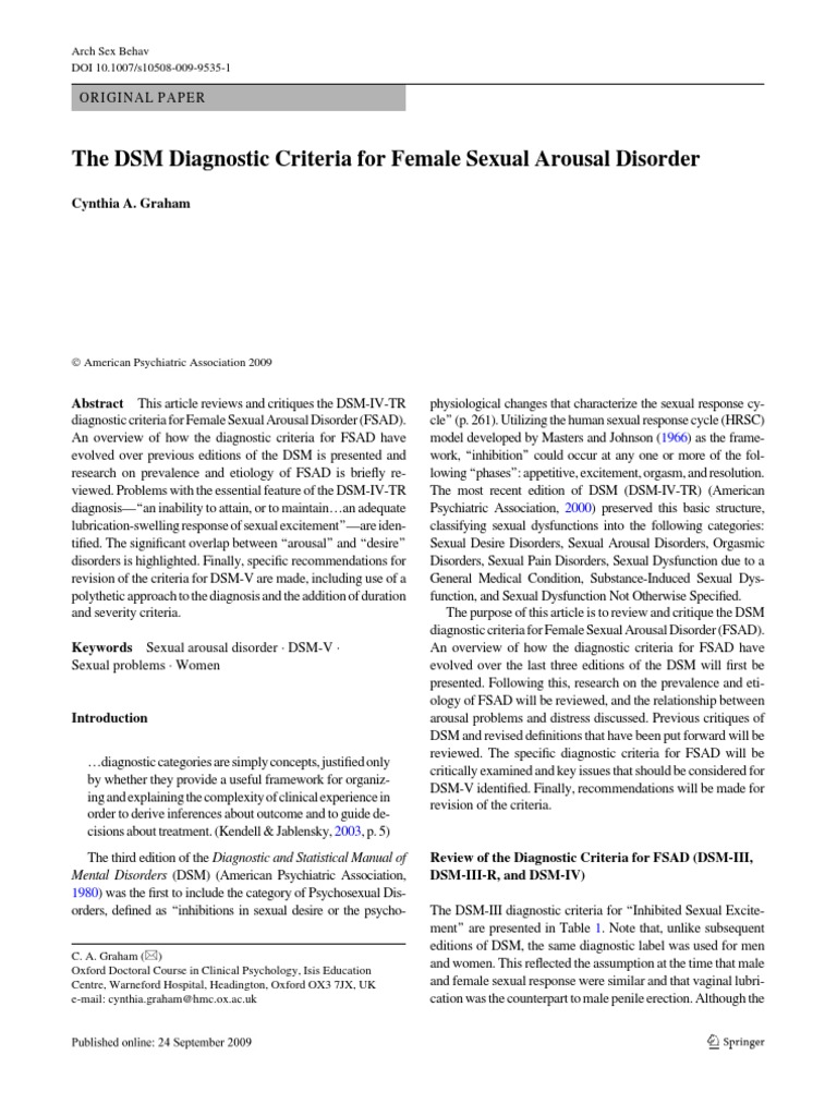 The DSM Diagnostic Criteria For Female Sexual Arousal Disorder | PDF ...