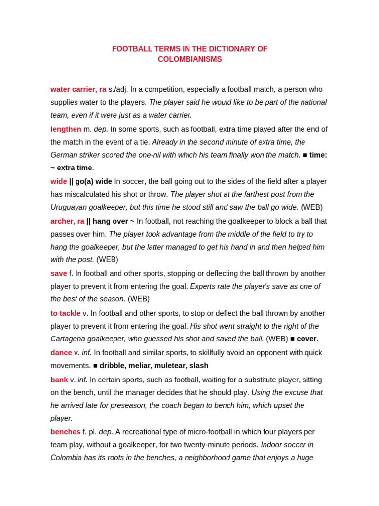 Colombian Football Terminology Guide | PDF | Association Football | Sports