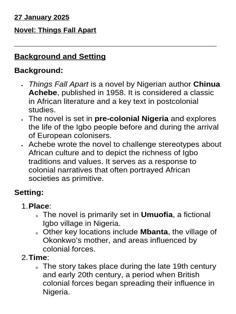 Overview of Things Fall Apart Novel | PDF