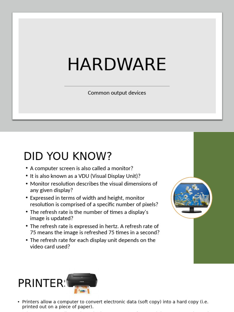 Overview of Common Printers and Displays | PDF | Printer (Computing ...