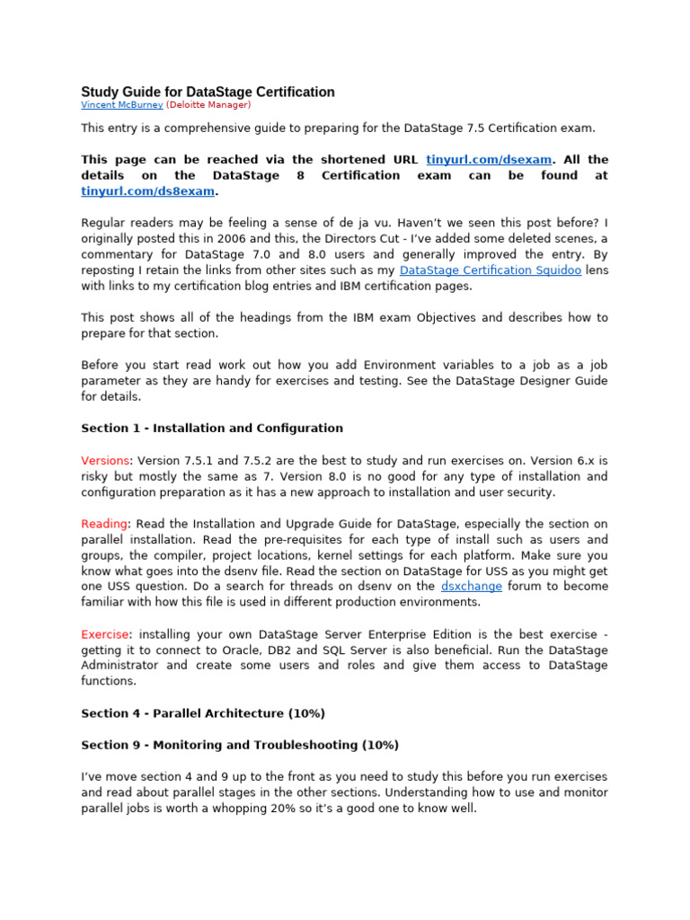 Study Guide For DataStage Certification | PDF | Databases | Ibm Db2