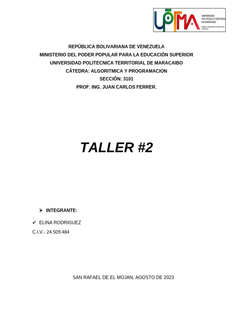 Taller 2-2 Algoritmo (Elina Rodriguez) | PDF | Paradigmas de programación | Programación de ...