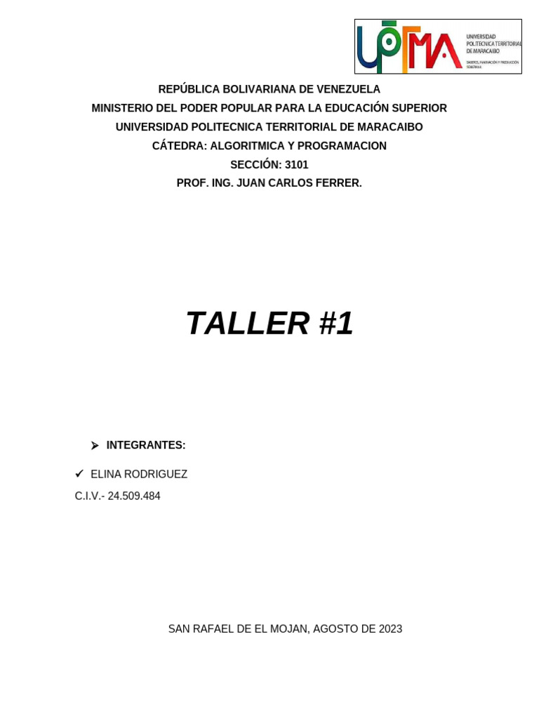 Taller 1-1 Algoritmo Elina Rodriguez | PDF | C (lenguaje de programación) | Java (lenguaje de ...