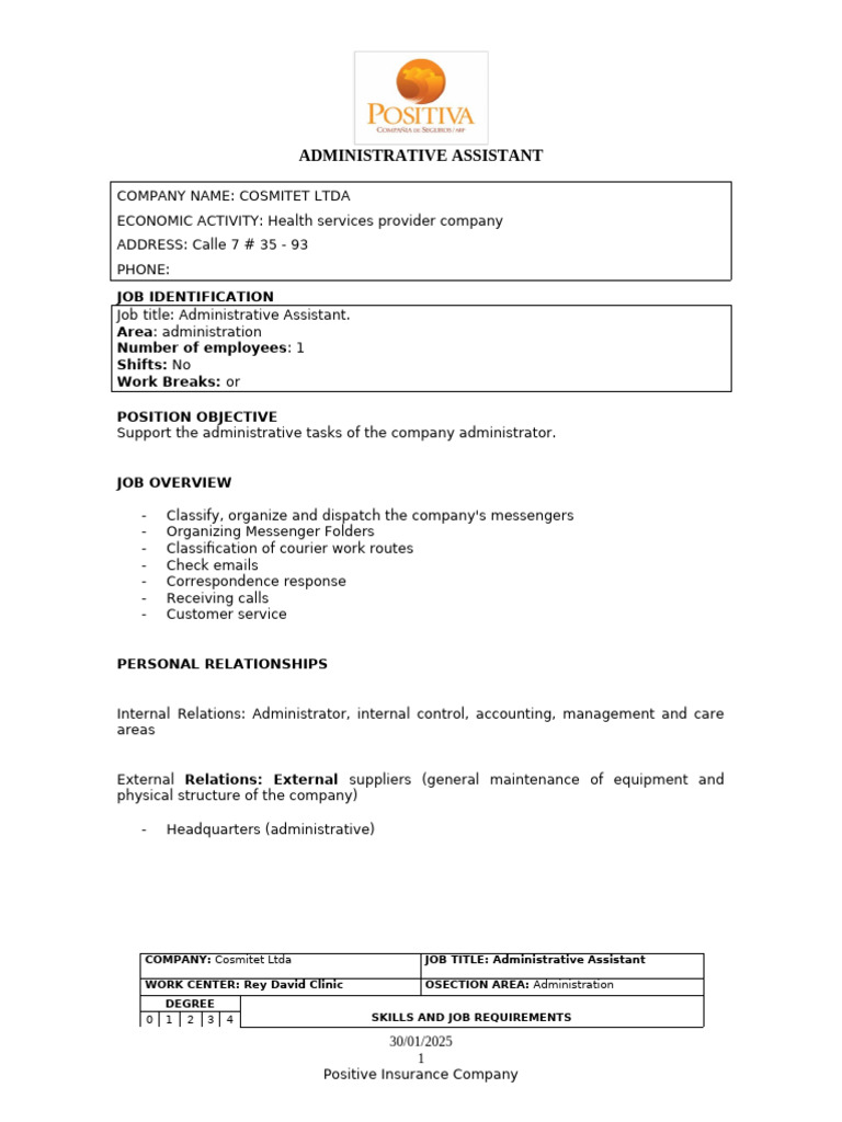 Administrative Assistant Job Description | PDF | Anatomical Terms Of ...
