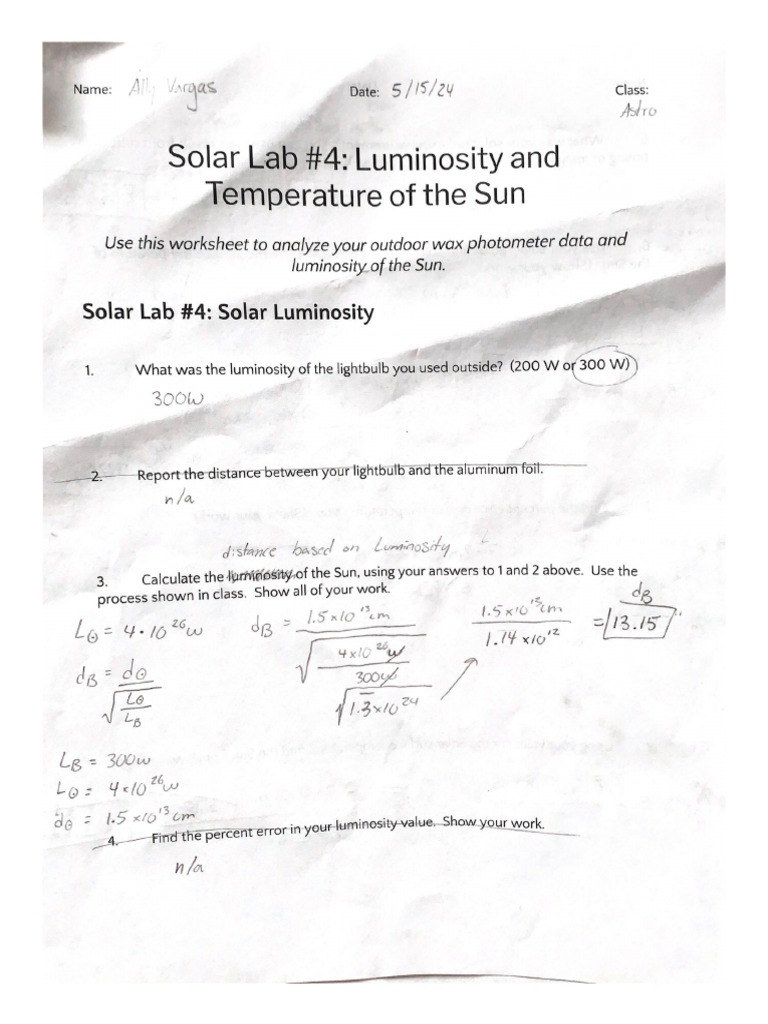 Luminosity and Temp Lab | PDF