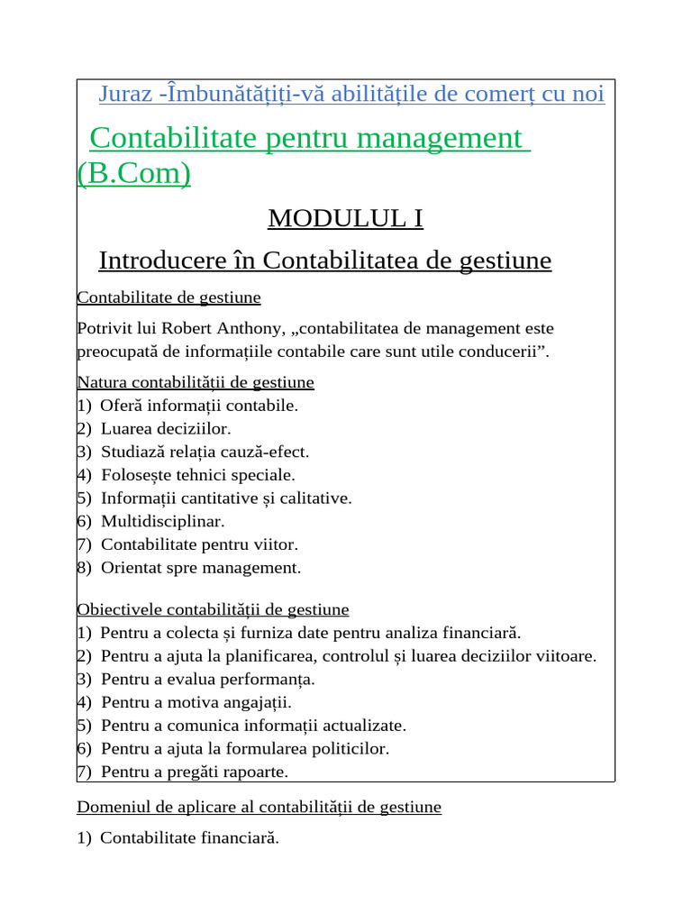 Contabilitate Pentru Management - Juraz | PDF
