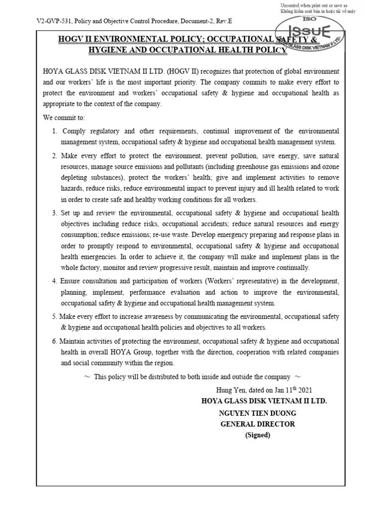 HOGV2 Environmental Policy, Occupational Safety & Hygiene and ...
