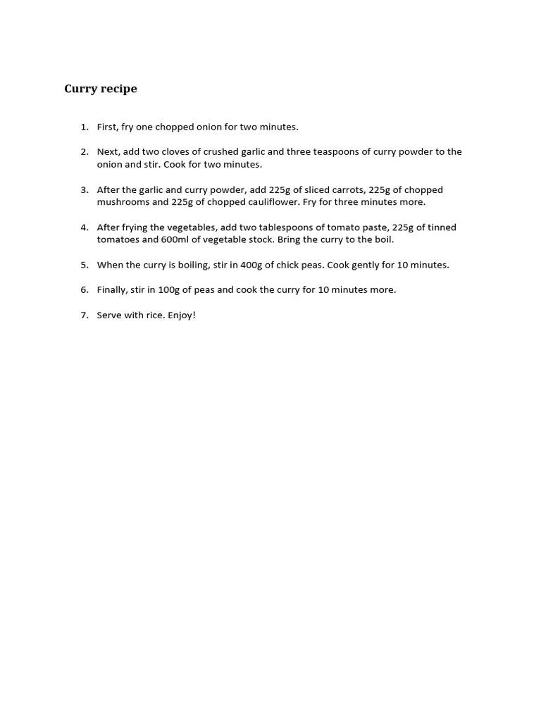 Easy Vegetable Curry Recipe | PDF