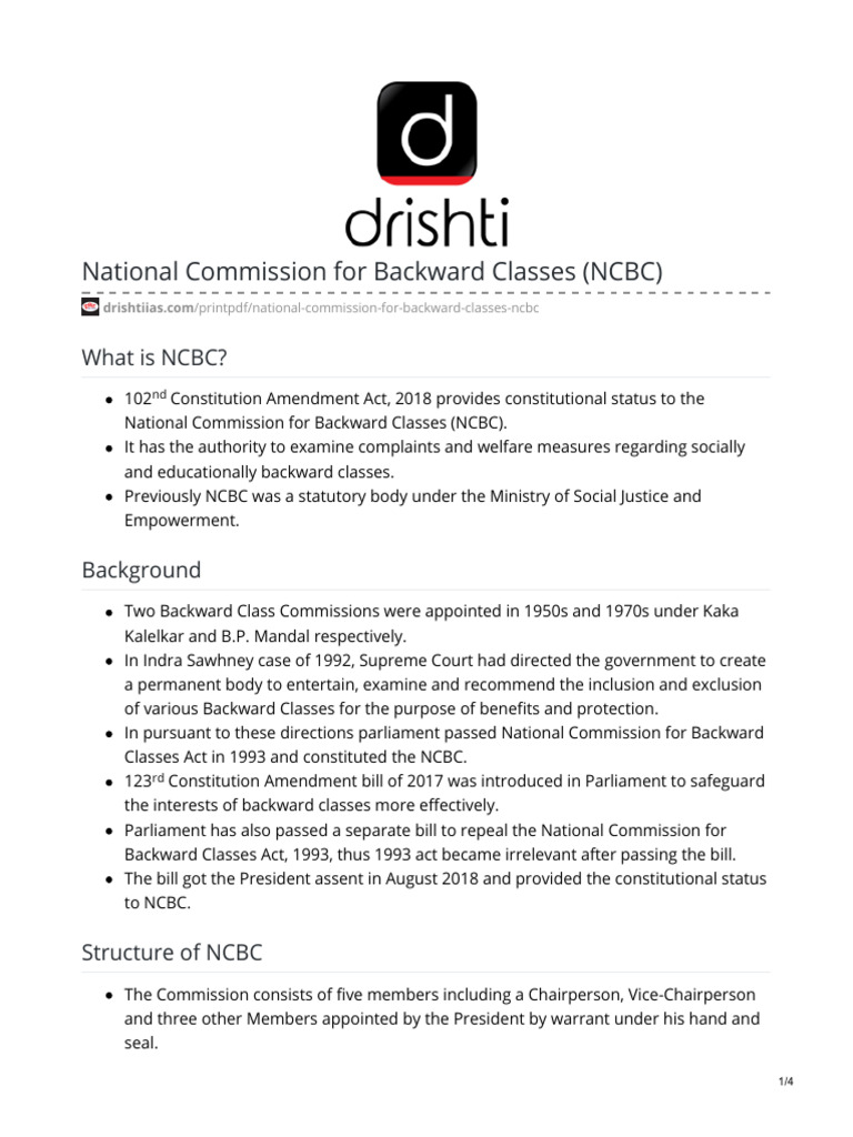 National Commission For Backward Classes NCBC | PDF | Governance | Legal Documents