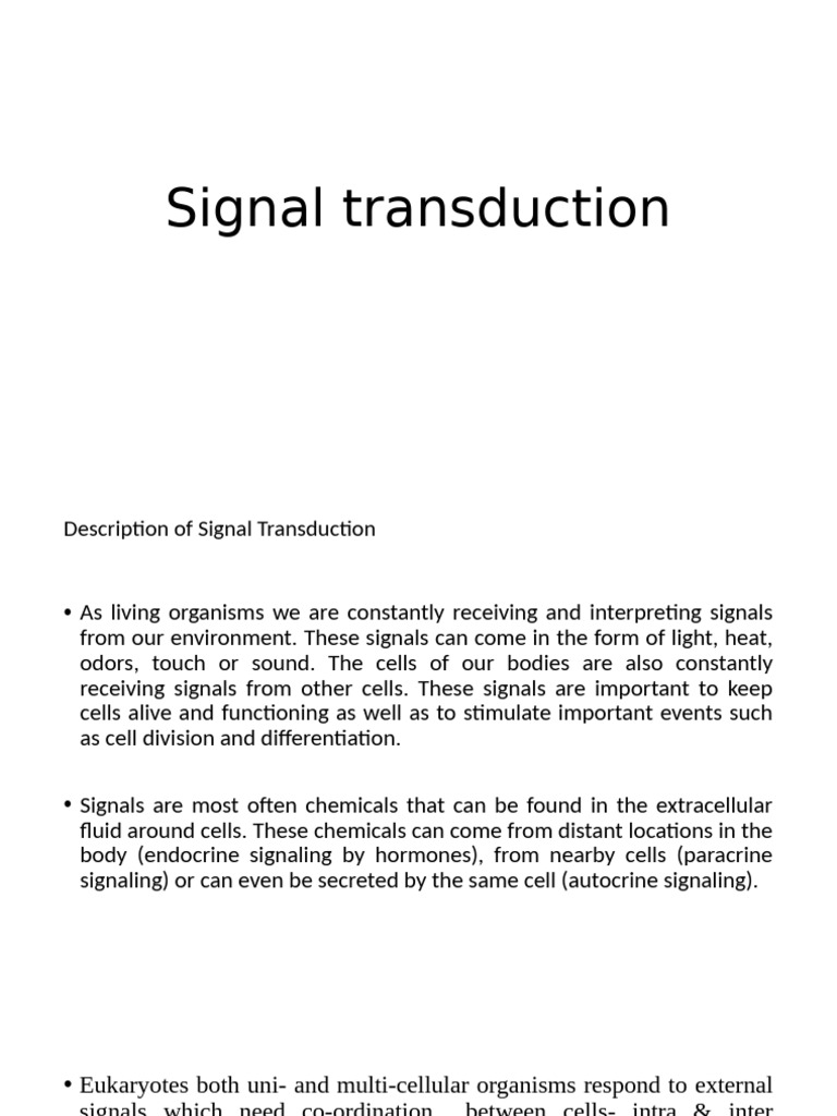 Signal Transduction Overview | PDF | Cell Signaling | Signal Transduction