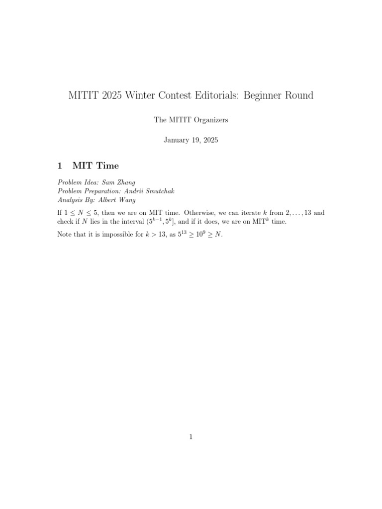 MITIT 2025 Winter Contest Editorials | PDF | Shape | Time Complexity