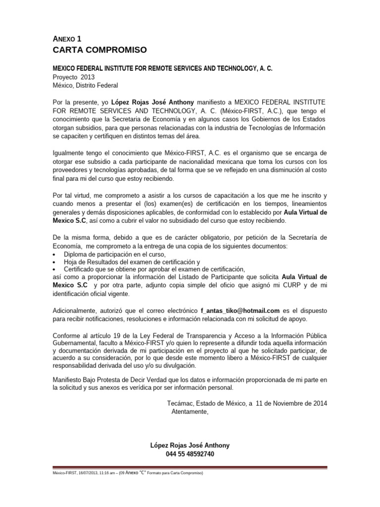 Carta Compromiso México-FIRST 2013 | PDF | México