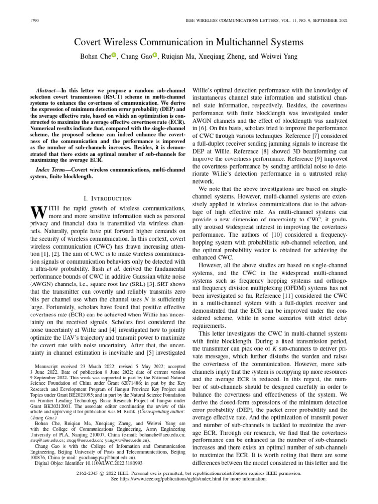 Covert Wireless Communication in Multichannel Systems | PDF ...