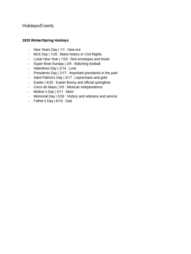 Holidays_Events - Google Docs | PDF