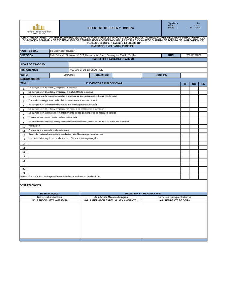 Check List Orden y Limpieza | PDF