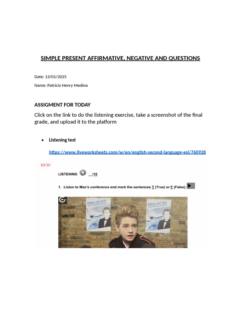 Simple Present Affirmative, Negative and Questions: Assigment For Today ...