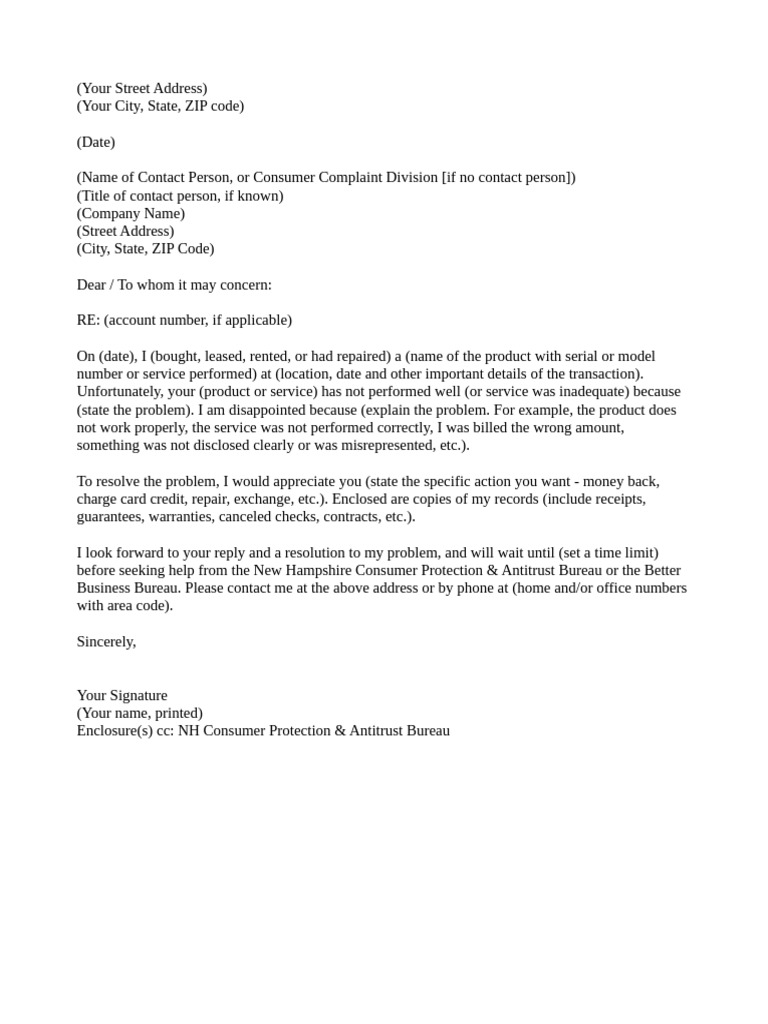 Sample Consumer Complaint Letter | PDF