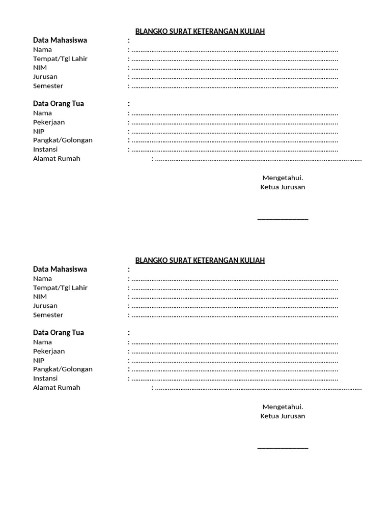 BLANGKO SURAT KETERANGAN Aktif KULIAHh | PDF
