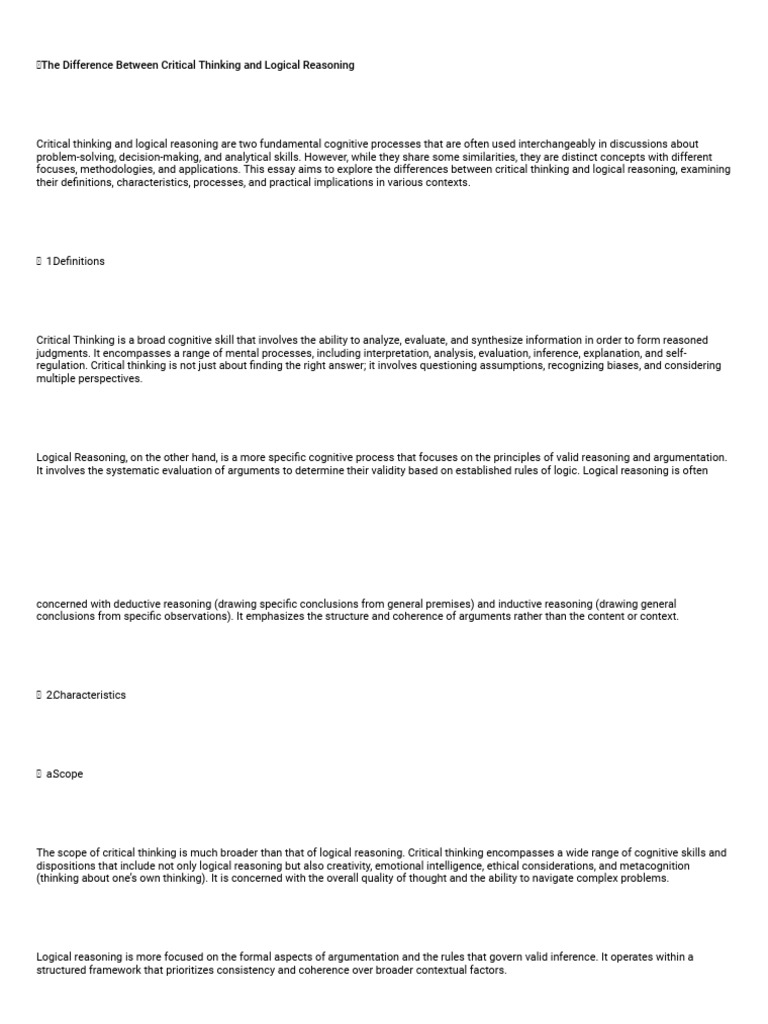Critical Thinking vs. Logical Reasoning | PDF | Critical Thinking | Logic