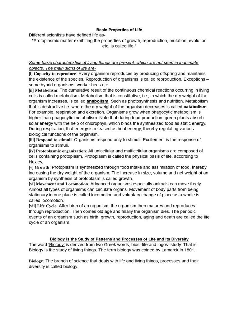 Basic Properties of Life | PDF | Organisms | Metabolism