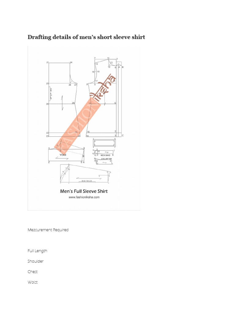 Men's Full Sleeve Shirt Pattern Drafting - 103335 | PDF | Shirt | Fashion
