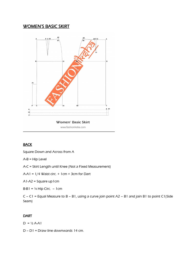 Women's Basic Skirt Drafting Steps - 020242 | PDF