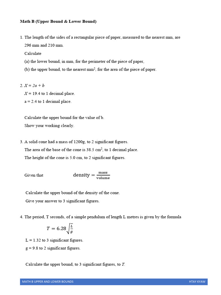 Math B (Upper Bound & Lower Bound) | PDF | Significant Figures | Area