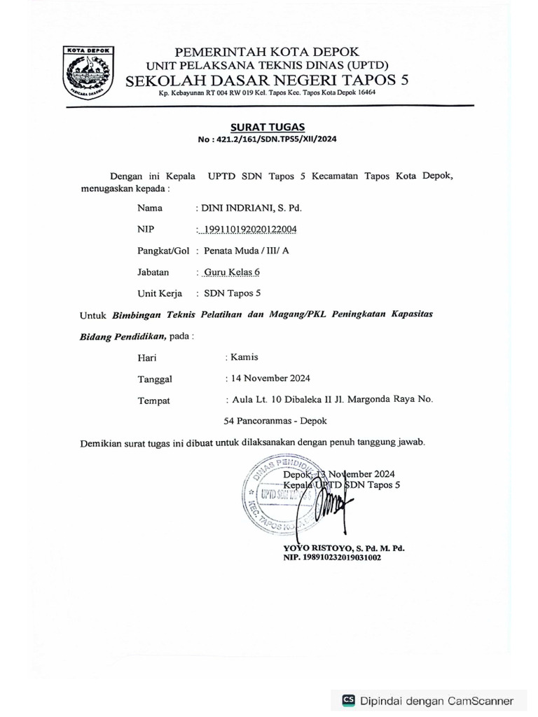 Surat Tugas Dini Indriani | PDF