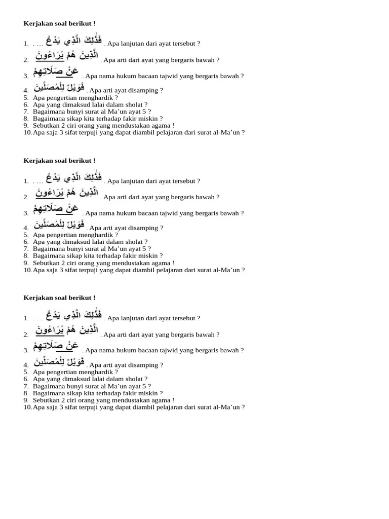 Soal Kelas 5 Bab Al Maun | PDF