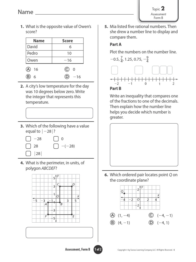 Printable Topic 2 Assessment B | PDF | Mathematical Concepts ...