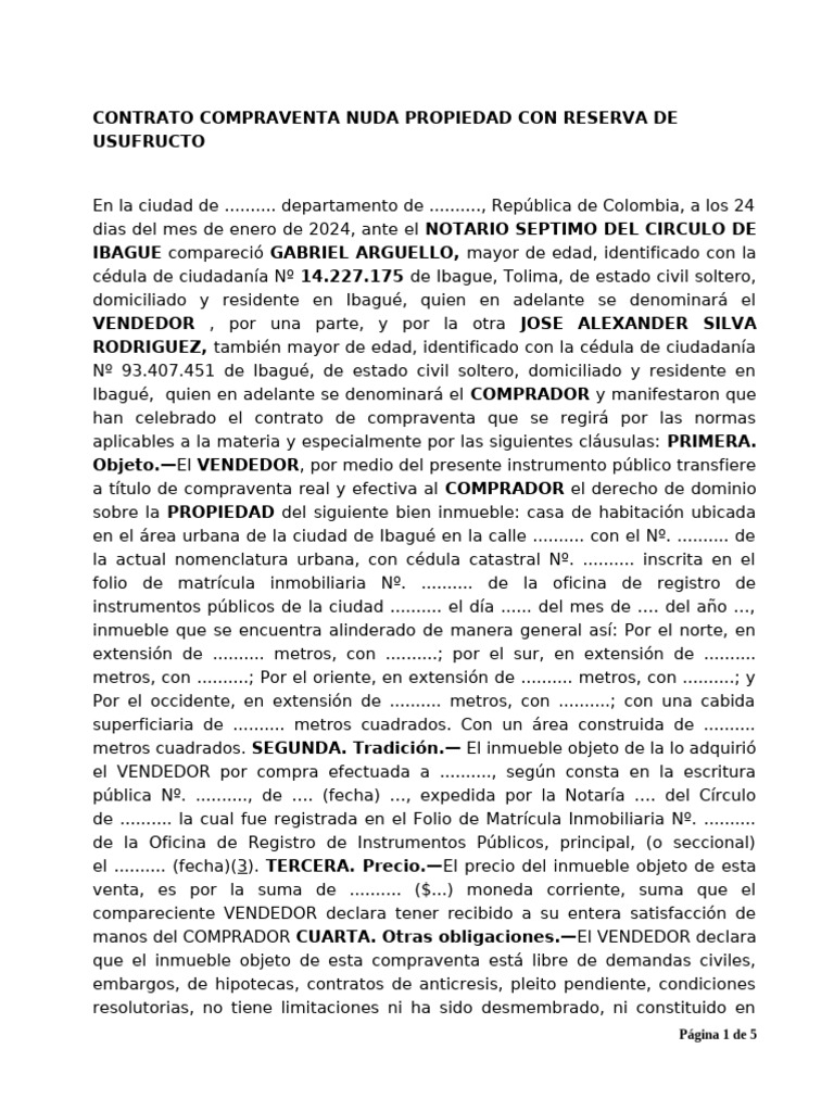 0259 Contrato Compraventa Nuda Propiedad Con Reserva de Usufructo | PDF | Propiedad | Ley común