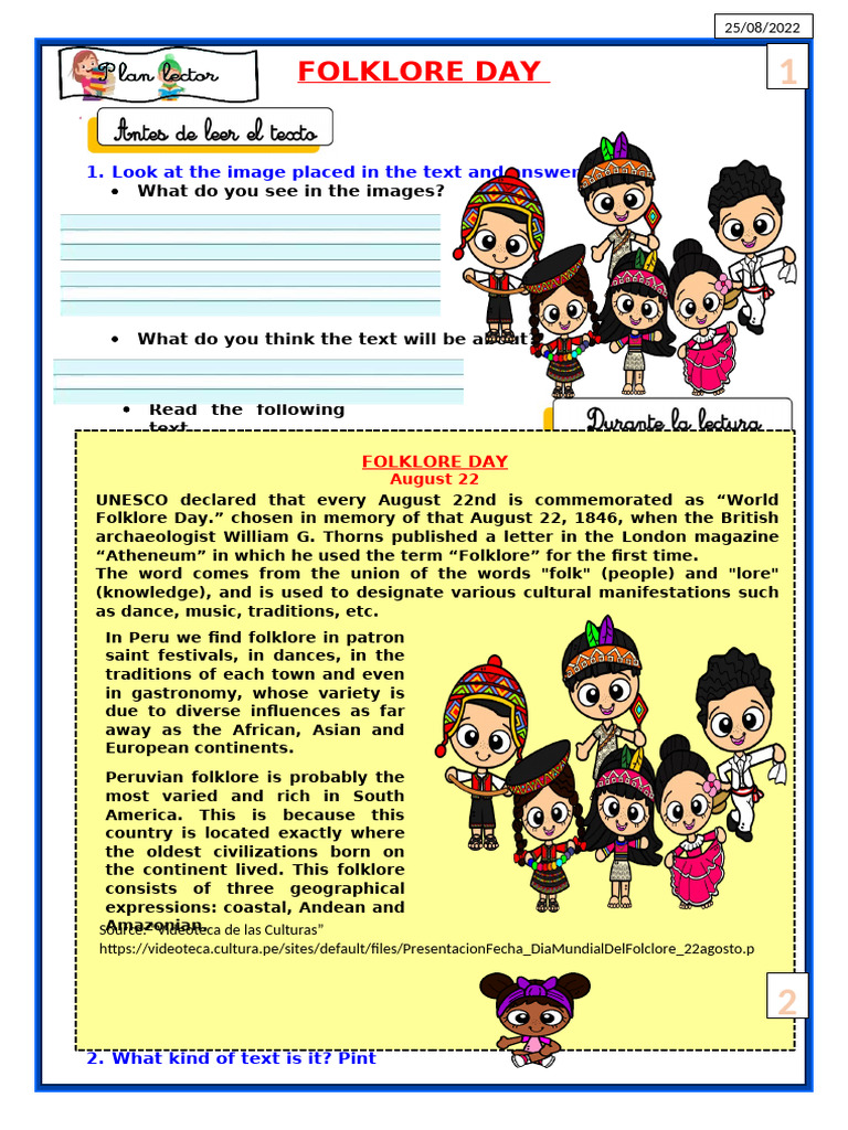 E6 s3 Sheet d4 Reading Plan Day of Folklore | PDF | Folklore | Peru
