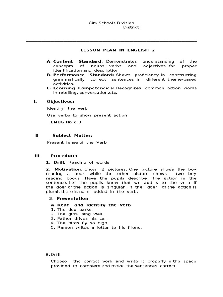 English Lesson plan | PDF | Verb | Grammatical Number