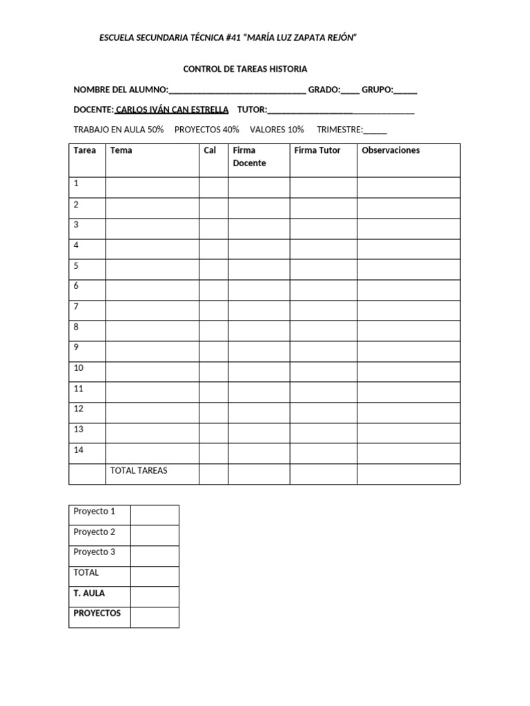 Formato Cuadro Tareas (2) | PDF