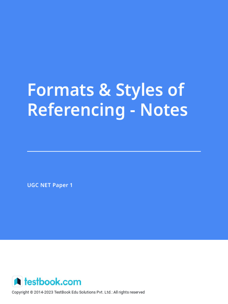 Formats & Styles of Referencing - Notes | PDF | Thesis | Bibliography