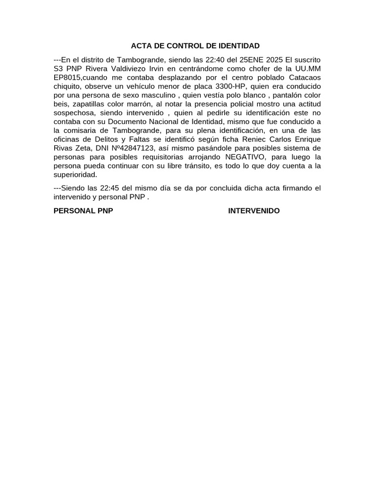 Acta de Control de Identidad 2025 | PDF