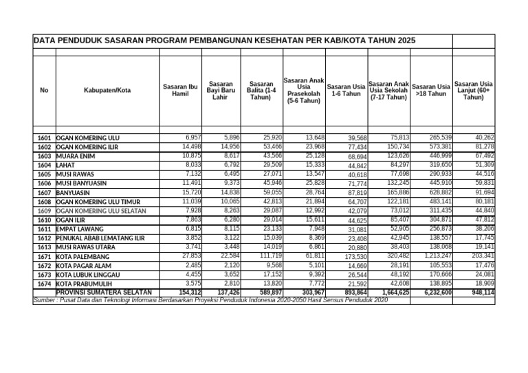 Data Penduduk Sasaran Kesehatan 2025 | PDF