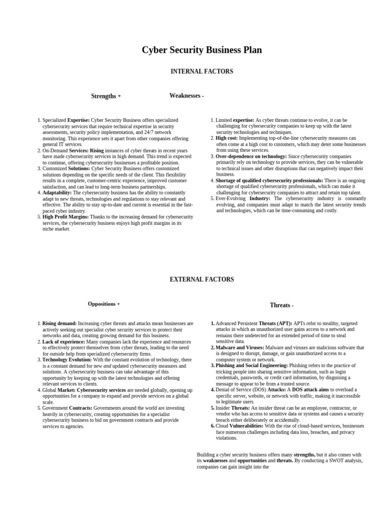 Preparation of SWOT Analysis For Cybersecurity | PDF | Security ...
