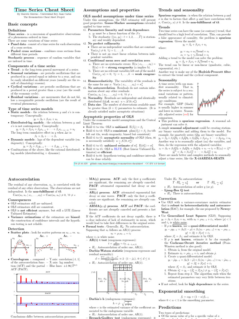 time-series-cheatsheet-en | PDF | Ordinary Least Squares | Linear ...