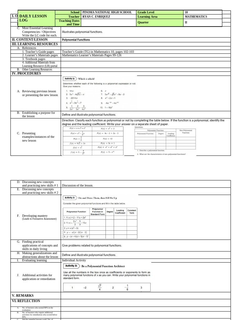 Understanding Polynomial Functions | PDF | Learning | Teachers