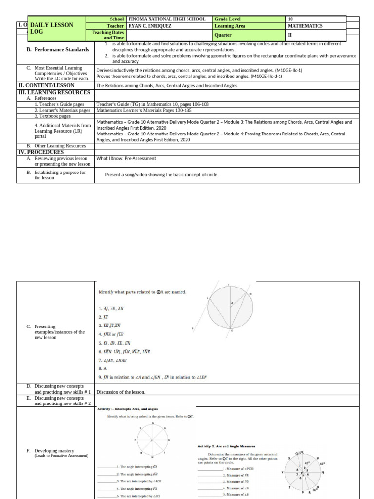 Grade 10 Quarter II Week 6 DLL | PDF | Mathematics | Learning