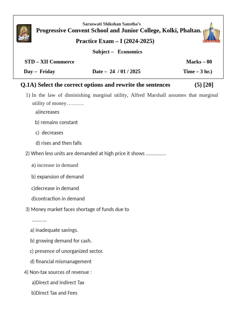 pd 12 th economics priliminary 2025 | PDF