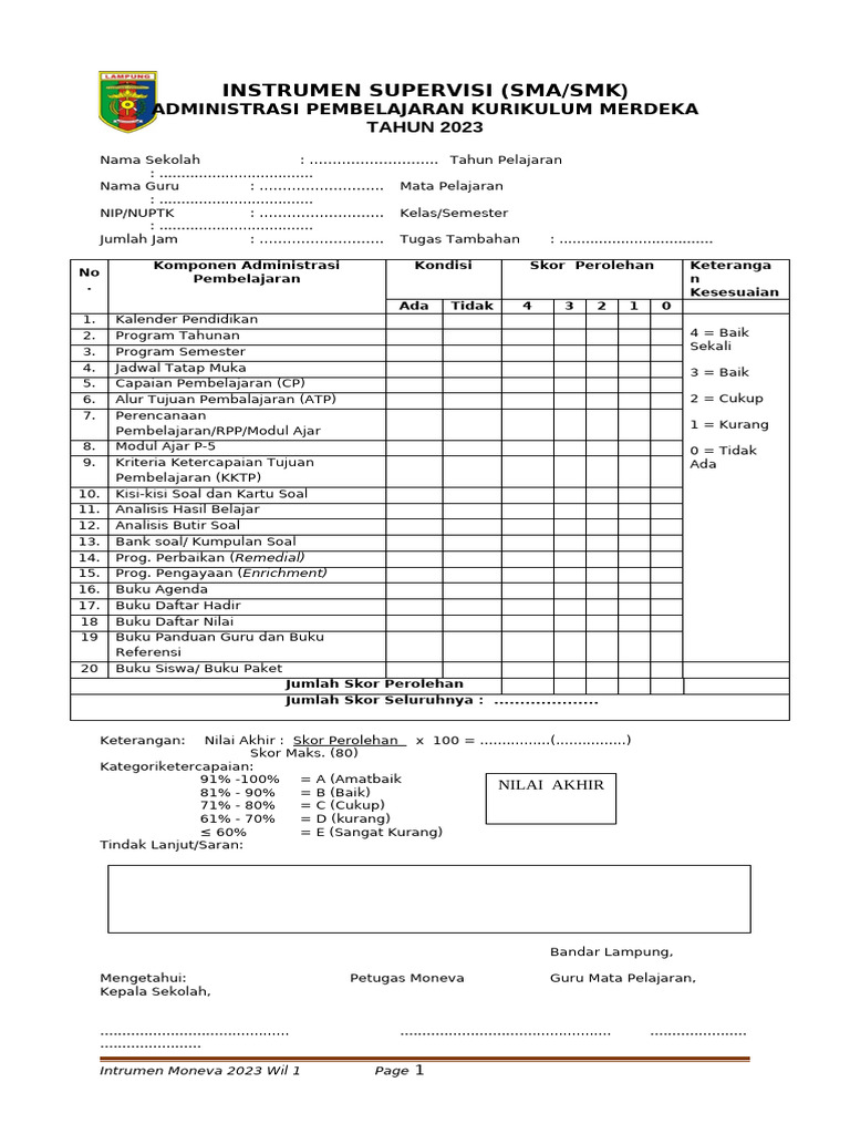 Intrumen Moneva Kur Merdeka 2025 | PDF