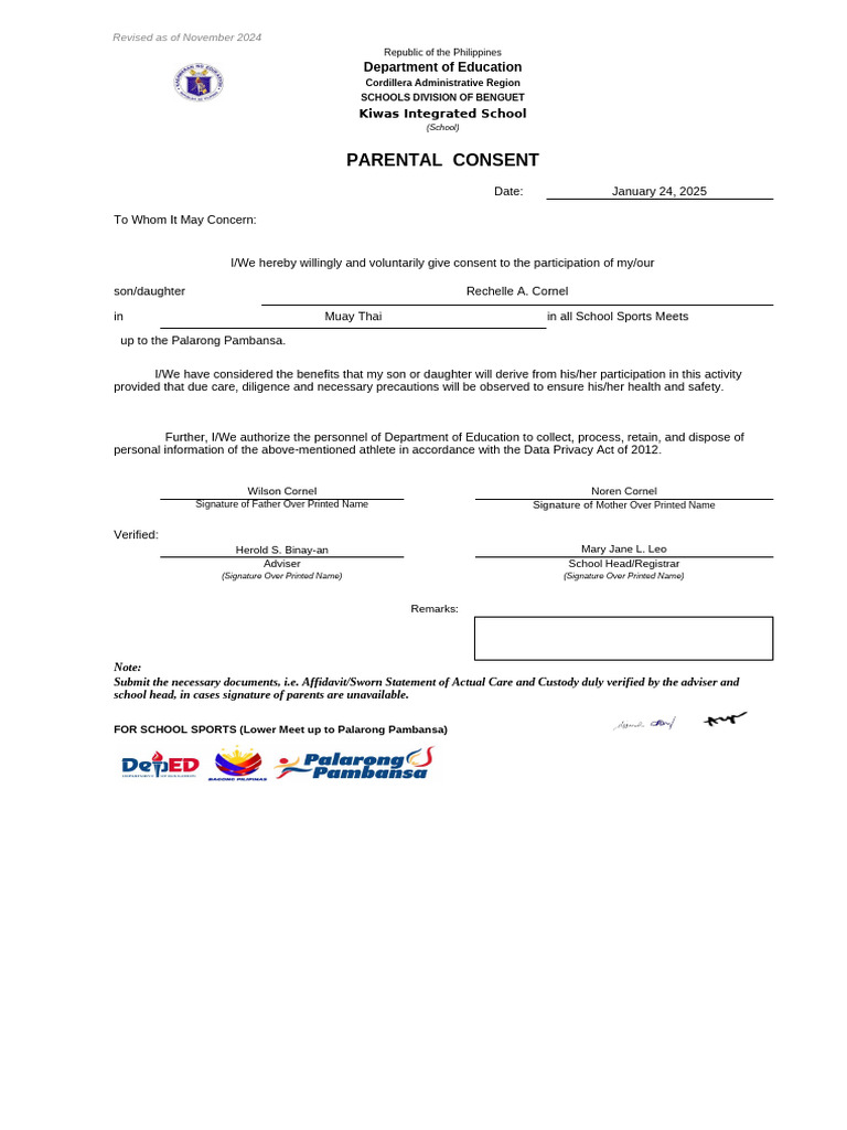 2025 Athlete Parental Consent | PDF