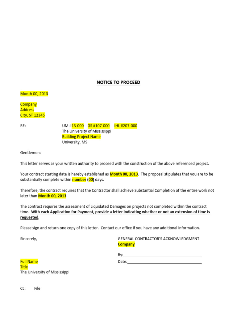 08 Notice To Proceed Template | PDF
